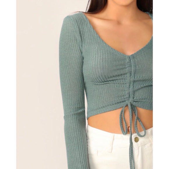 Oh Polly | Tops | Light Pastel Green Drawstring Front 7s Bell Sleeve ...
